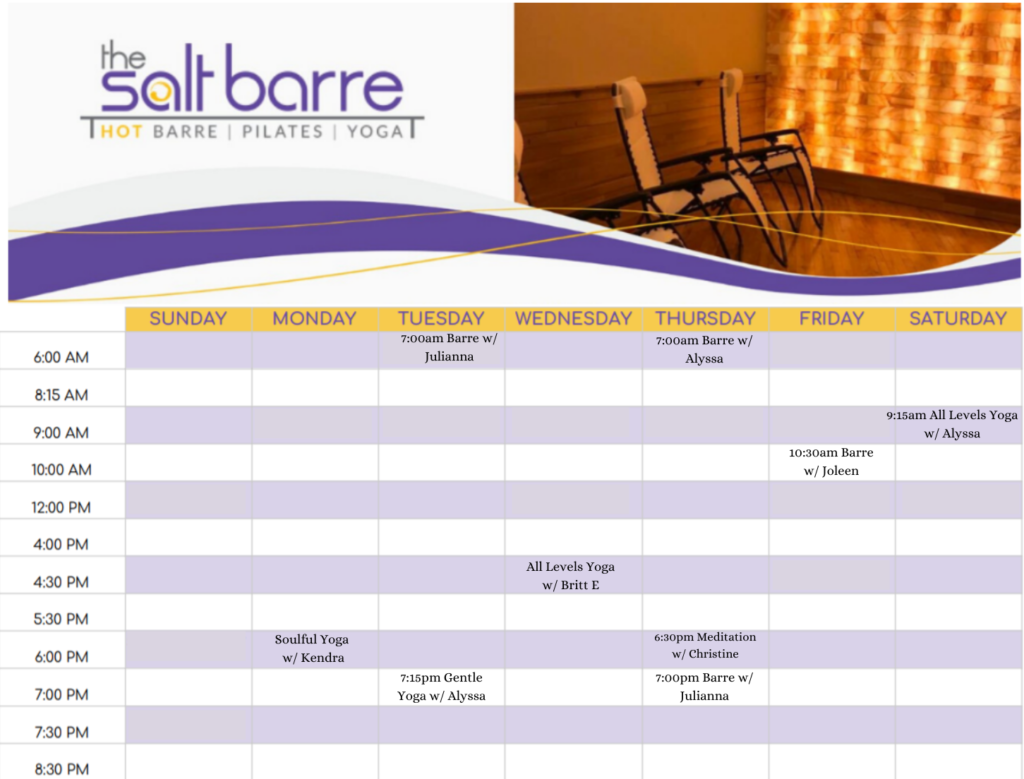 Online Class Schedule - The Salt Barre